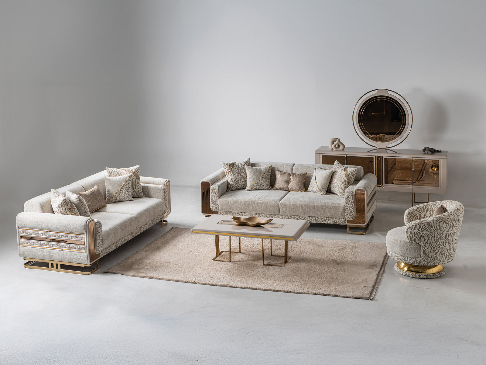 Delux 3-pieces (Sofa & Loveseat & Chair) Livingroom Set Cream
