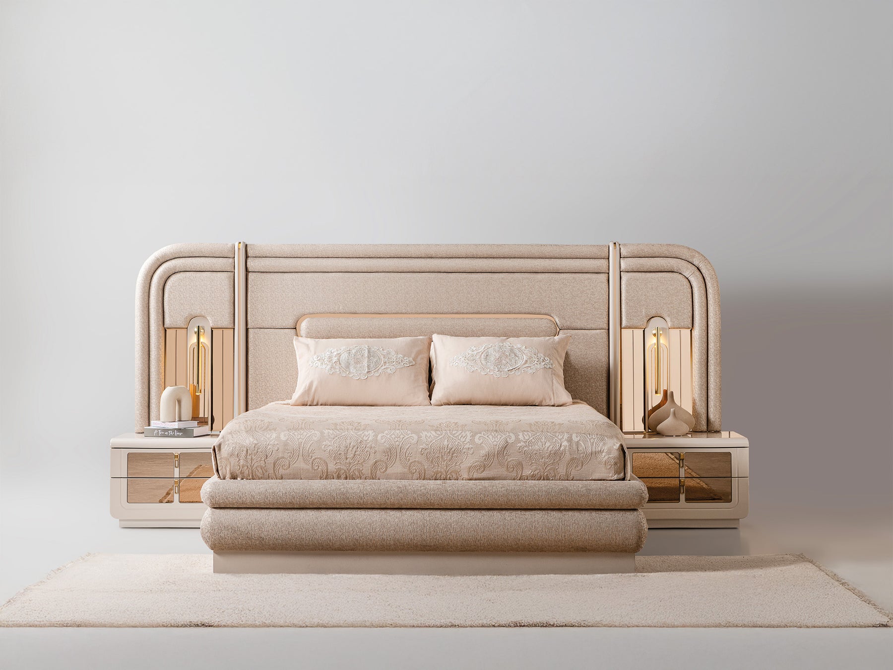Monza Bedroom (Queen Frame With Headboard & Dresser With Mirror & 2 Ni